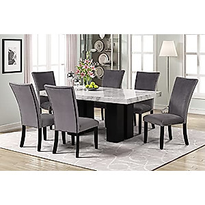 Melpomene Premium 7-Piece Dining Table Set with One 70" L Faux Marble Dining Rectangular Table and 6 Upholstered-Seat Chairs for 6, for Dining Room and Living Room Furniture (Gray)