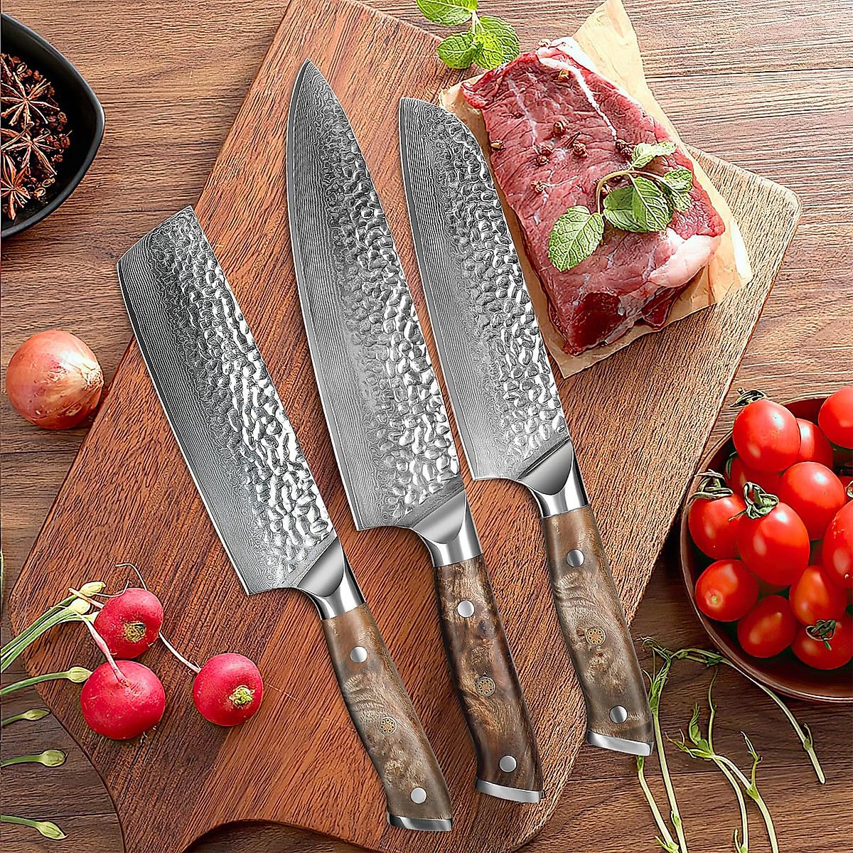 KEIZOKU Damascus Chef Knife, 10Cr15MOV Japanese Kitchen Knives Set with Full Tang G10 Handle, Professional Chef Knife for Kitchen, Sheath & Gift Box (8 Inch Chef Knife)