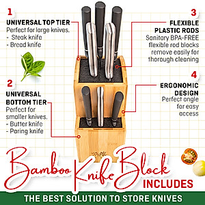 PANDA LAND Bamboo Universal Knife Block Without Knives | Upto 20 Knives Extra Large Capacity Kitchen Knife Organizer | Kitchen Knife Holder for Counter Top Knife Block Set Kitchen Gadgets Utensils