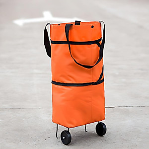 Collapsible Trolley 16 Gallon Capacity Bags Folding Shopping Bag with Wheels Foldable Shopping Cart Reusable Shopping Bags Grocery Bags Shopping Trolley Bag on Wheels (Orange)
