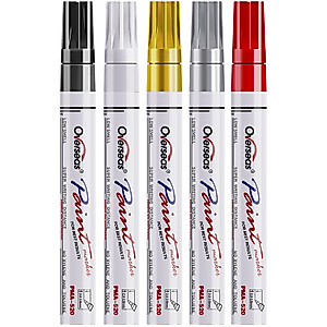 Paint Marker Pens - 5 Pack Permanent Oil Based Paint Markers, Medium Tip, Quick Dry and Waterproof Assorted Color Marker for Rock, Wood, Fabric, Plastic, Canvas, Glass, Mugs, Canvas, Glass