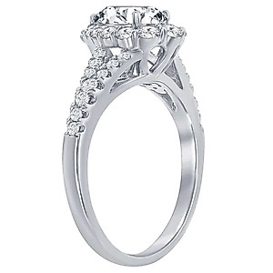 Halo Engagement Rings for Women White Gold 1CT Center Pear Shaped Moissanite Engagement Ring Platinum Plated Silver 10K 14K 18K Gold Wedding Anniversary Promise Rings with Text Engraving(18K Gold)