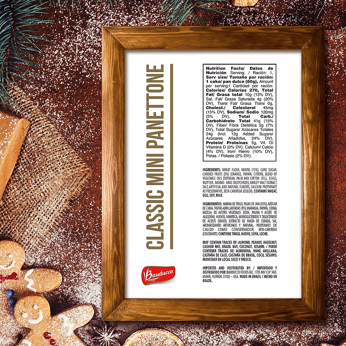 Bauducco Mini Panettone - Moist & Fresh Holiday Cake - Traditional Italian Recipe With Candied Fruit & Raisins - 2.8oz