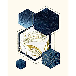 Modern Geometric Abstract Navy Blue Gold Wall Art Decor Prints, 4 (8x10) Unframed Photos, Artwork Gifts Under 20 for Home Bar Room Bathroom Office Design Studio Idea Lounge Student Teacher Friend