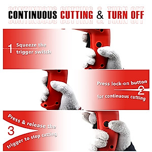 SHALL Electric Metal Cutting Shear, 4.0-Amp Corded Sheet Metal Cutter, Variable Speed with 360 Degree Swivel Head, Continuous Cutting, Clean Cut for 14GA Sheet Metal & 16GA Stainless Steel, 2500 SPM