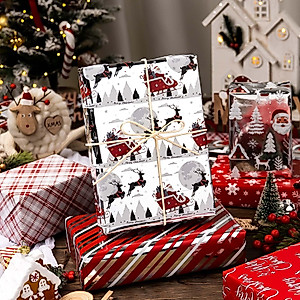 Homeral Reversible Christmas Wrapping Paper Roll - Metallic Shine Santa, Sleigh, Reindeer, Stripe, Plaid, Letterings, Snowflake for Christmas, New Year Celebration - 3 Rolls - 17 x 120 Inch Per Roll