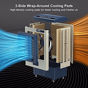 KEGIAN 4800CFM Evaporative Air Coolers, Swamp Cooler with Continuous Auto Fill, 120° Oscillating, 3-Speed Mode, Air Cooler, Portable Cooler Fan for Indooor Outdoor Patio Garage Commercial Use 41''