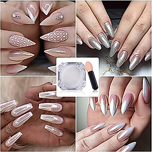 White Pearl Chrome Nail Powder, Pearlescent White Nail Art Jewelry Glitter Powder Mirror Effect Aurora Magic Pearlescent Symphony Mermaid Pearl Neon Nail Powder,DIY Nail Art Decorations Manicure Tool