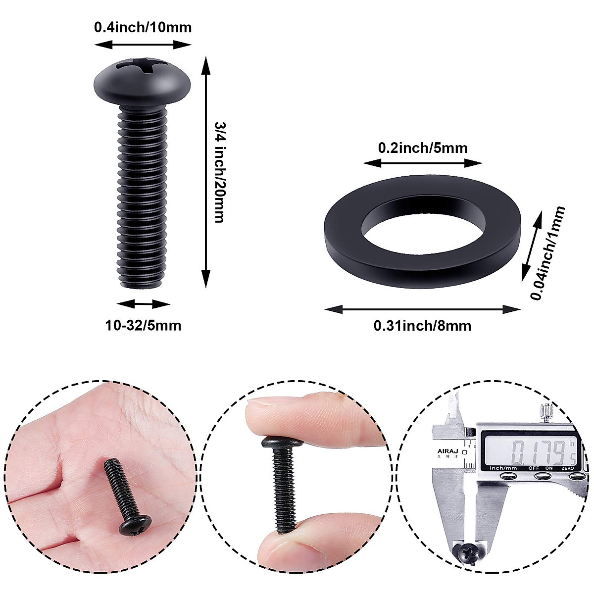 50 Sets Standard Size 10/32 Rack Screws with Washers Black Rack Mount Screws Rack Server Screws and Clip Nuts for Routers Cabinet Installation Enclosure, 3/4 Inch