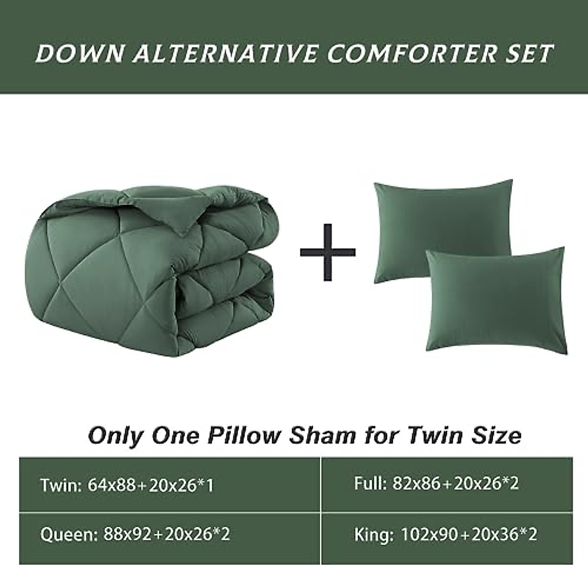 ELNIDO QUEEN Queen Comforter Set - Green All Seasons Bedding Comforters & Sets with 2 Pillow Cases - 3 Pieces Bed Set - Down Alternative Comforter Set- Bedding Comforter Sets Queen Size (88x92 inch)