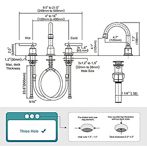 WOWOW Gold Bathroom Faucet 3 Hole Bathroom Sink Faucet Widespread Vanity Faucet 2 Handle Brass Basin Faucet with Pop Up Drain 8 Inch Mixer Tap Antique
