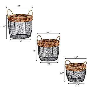 Trademark Innovations Oval Wire Tall Garden Home Décor Baskets with Wicker and Handles - Set of 3