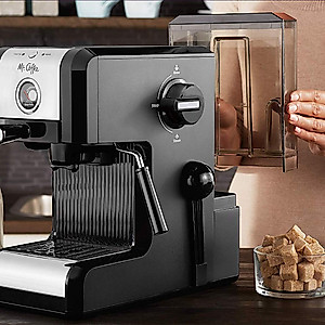 Mr. Coffee Easy Maker | Authentic Pump Espresso Machine, 6 Piece, Chrome/Black