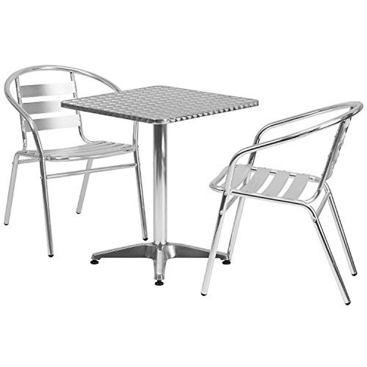 EMMA + OLIVER 23.5" Square Aluminum Table Set with 2 Slat Back Chairs