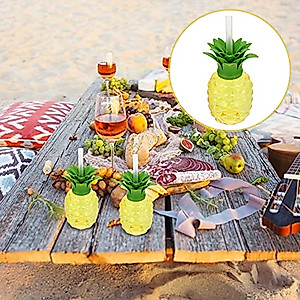 4pcs Pineapple Cup Beach Cup Upside down Pineapple Hawaiian Cups Summer Party Cups Tropical Cups with Straws Pineapple Juice Cup Water Cup Water Cups Modeling Plastic Drinks Child