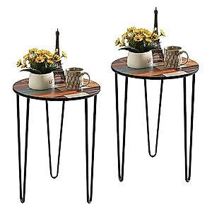 Hadulcet Small Round Side Table, Round End Tables Living Room Set of 2, Accent Table for Small Space, Nightstand Bedside Tables, Patio Table Narrow Side Tables