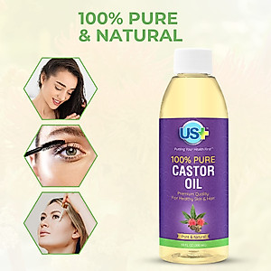 US+ 10oz 100% Pure Castor Oil - Cold-pressed, Unrefined, Hexane-free - USP Grade - Premium Quality for Healthy Skin & Hair