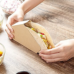 Restaurantware Bio Tek 6 .25 x 2 x 3.75 Inch Single Taco Holder 200 Greaseproof Stand Up Taco Holder - Large Self-Standing Kraft Paper Paper Taco Holder Freezable