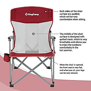 KingCamp Portable Support 300LBS Heavy Duty Folding Camp Chair for Lawn Outdoor Sports Indoor Travel, Oversize, Red&Gray