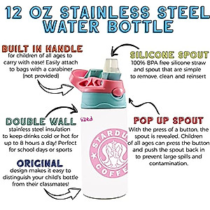 Trend Setters Stardust Unicorn – 12 oz Kids Water Bottle with Pop Up Silicone Straw - Personalized - Double Wall Vacuum Stainless Steel Insulation – Keep Beverage Temperature for Up To 8 Hours