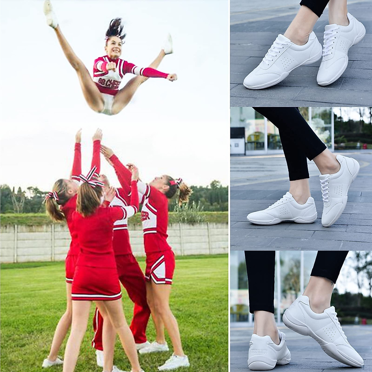 DADAWEN Adult & Youth White Cheerleading Shoe Athletic Sport Dance Shoes Training Competition Tennis Sneakers Cheer Shoes White US Size 5 M Big Kid