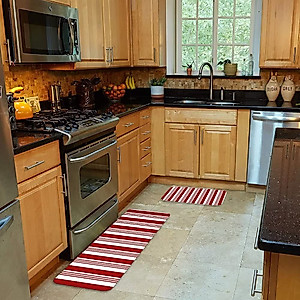 Christmas Kitchen Mat Set of 2 Abstract Red and White Striped Candy Cane Pattern Floor Mats Non Slip Doormat Washable Kitchen Rug and Mats Anti Fatigue Cushioned Area Runner Rugs for Sink