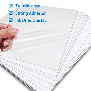 Printable Sticker Paper for Your Inkjet Printer - 8.5 x 11 Inches 20 Sheets Translucent Premium Waterproof Sticker Paper - Dries Quickly and Holds Ink Beautifully