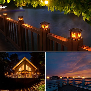 LETMY Solar Post Cap Lights Outdoor, 4 Pack LED Deck Fence Cap Solar Lights, Bright Waterproof Solar Post Lights for 4x4 5x5 6x6 Wooden Posts in Patio, Deck or Garden Decoration