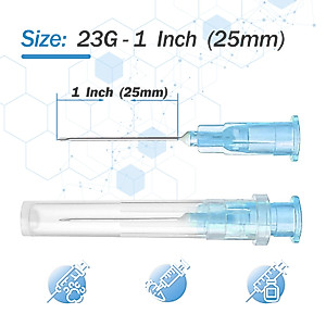 100Pack 23 Gauge 1 Inch 25MM Sterile Disposable Injection Needle for Lab Industrial Measuring, Refilling Inks, Plant and Crafts, Individually Wrapped