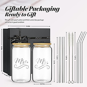 UOKPT Wedding Gifts, Mr and Mrs Glasses Cups Gifts for Couples Bridal Shower Gifts for Bride Groom Engagement Anniversary Newlywed Christmas Honeymoon Gift for Husband Wife His Hers Her Him - 2Pack