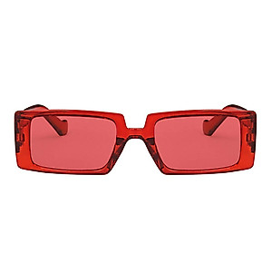 ENTHYI Rectangle Sunglasses for Women Retro 90s Sunglasses Small Narrow Square Frame UV400 Protection (red)