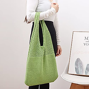 Ovida Crochet Mesh Beach Tote Bag Summer Y2K Aesthetic Knit Shoulder Bag Large Capacity Hobo Bag for Women