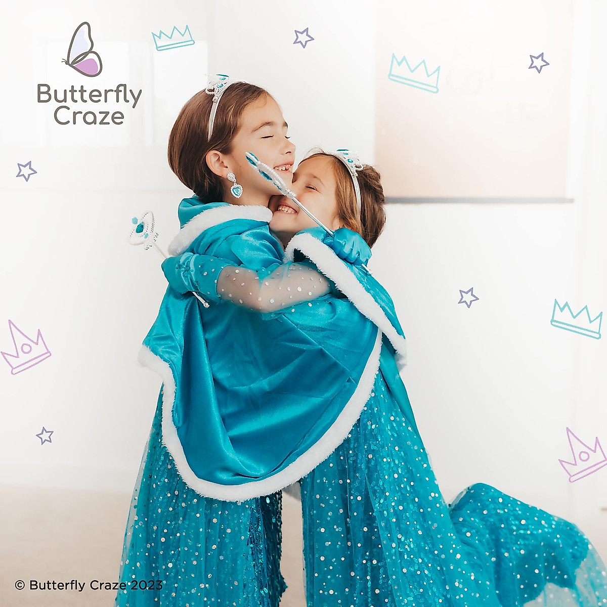 Butterfly Craze Snow Princess Kids Cape with Hood - A Gorgeous Ice Blue Children's Warm Winter Wrap Shawl Perfect for Your Toddler's Adventure, Pretend Play & Dress up Costume, Cape Only, XL 7-8yrs