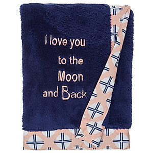 Bacati - Plush Baby Blanket Tribal/Aztec Coral/Navy Embroidered 30 x 40 inches