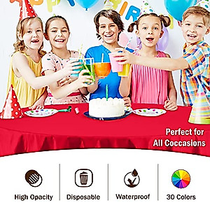 Exquisite 6-Pack Premium Plastic Tablecloth 84in. Round Plastic Table Cover - Red