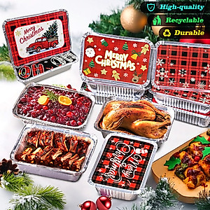 Tunpug 40 Pieces Christmas Foil Containers with Lids,9 Holiday Designs,7"x5"x2" Rectangular Treat Foil Containers,Disposable Cookie Tins Storage Pans for Winter Holiday Gift Giving Party Supplies