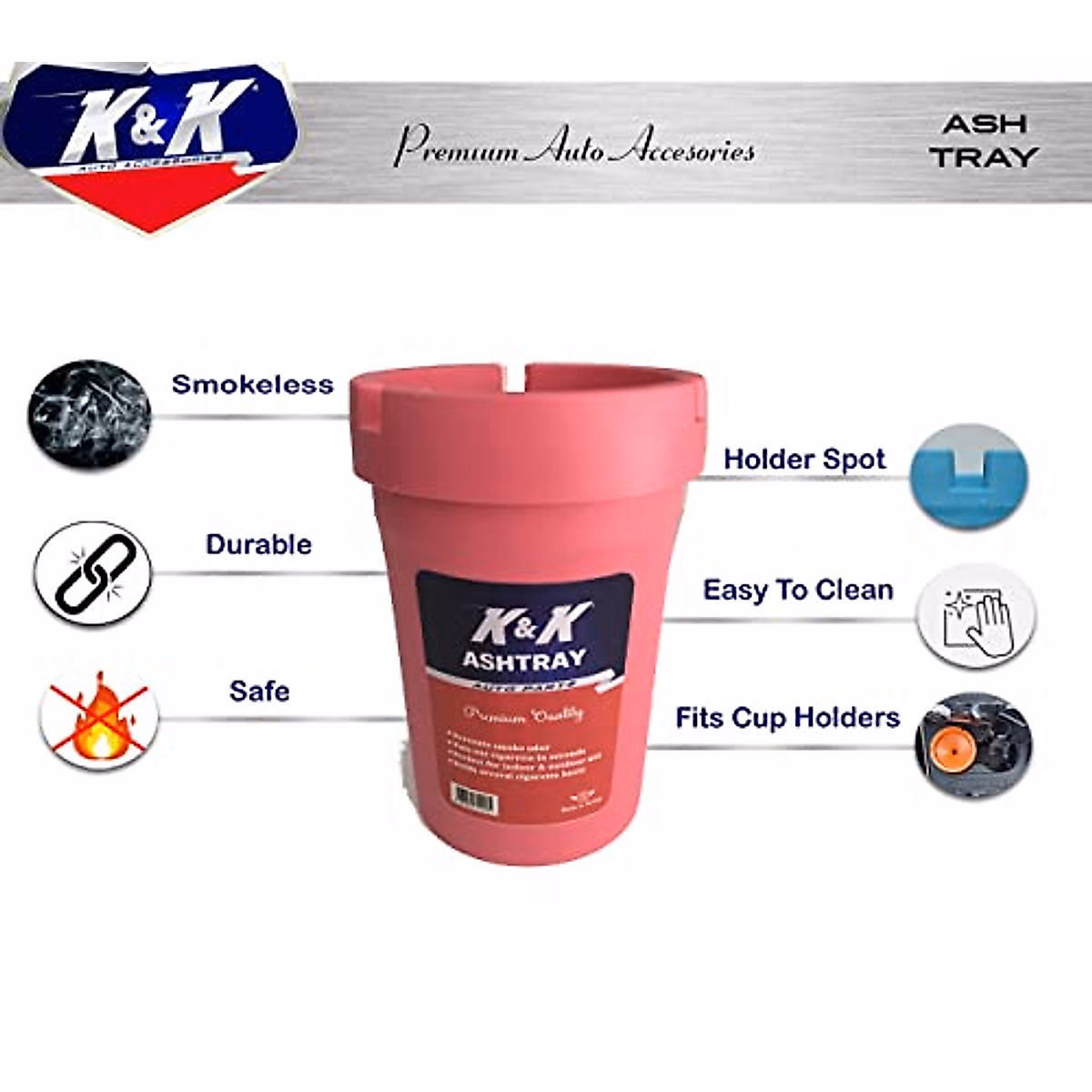 KnK Auto Pink Car Ashtray Smokeless Ash Bucket Automotive Cigarette Bud/Butt Cup for Women Portable Durable Stub out Cup Self-Extinguishing Interior Vehicles Boat Home Office Outdoor Picnic Beach