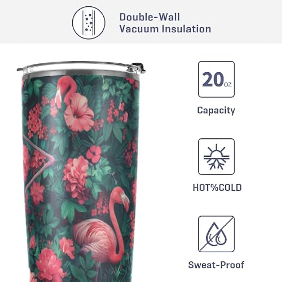 Flamingos with Red Flowers Stainless Steel coffee cups with lids with Lid and Straw coffee mug travel for School, Sports, Daycare, Camp & More cute straw tumbler 20oz vasos para agua gym 20oz