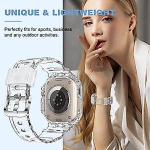 XYF Compatible for Crystal Clear Apple Watch Ultra 2 Bands, 49mm Bumper Case Men Women Jelly Cover Strap for iWatch Ultra 2/1 Series 9 8 7 SE 6 5 4 3 2 1 (CrystalClear, 49)