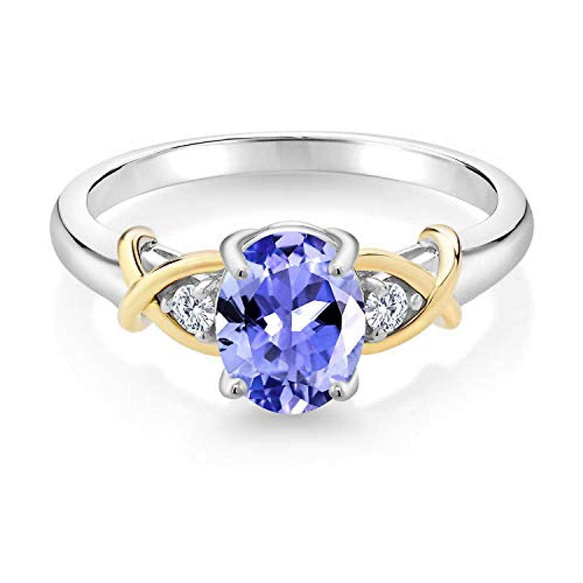 Gem Stone King 10K Yellow Gold and 925 Sterling Silver Blue Tanzanite and White Lab Grown Diamond Ring For Women (1.24 Cttw, December Gemstone Birthstone, Available in Size 5,6,7,8,9)