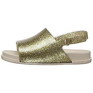 Mini Melissa Baby-Girl's Mini Beach Slide Sandal Flat, gold glitter, 7 M US Toddler