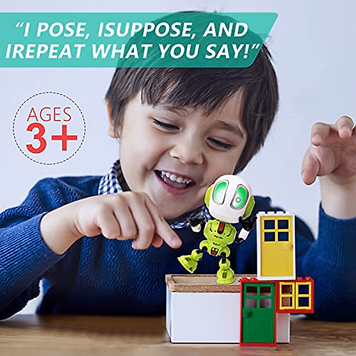 Stocking Stuffers for Kids, Sopu Rechargeable Robot Toys, Mini Talking Robot with Repeats Waht You Say, LED Lights and Cool Sounds Interactive Toy Christmas Stocking Stuffers for Adults Kids (Green)