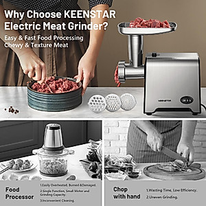 Electric Meat Grinder, Sausage Stuffer Maker 450W(3000W Max) Food Grinder with Blade & 3 Plates, Sausage Stuffer Tubes & Kubbe Kit, Stainless Steel Heavy Duty Meat Mincer Machine for Home Kitchen Use