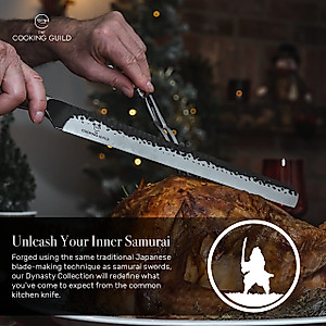 The Cooking Guild Dynasty Series Professional Slicer - 12" Slicing Knife - San Mai Steel Japanese Knife with Hammered Finish-Rust-Resistant, Full Tang Sharp-Durable