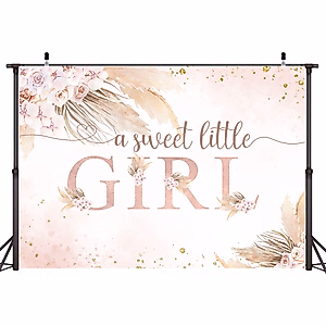 Ticuenicoa 7x5ft Boho Pampas Girls Baby Shower Backdrop A Sweet Little Girl Is On The Way Baby Shower Party Banner Wall Decorations Boho Pink Floral Glitter Dots Girls Baby Shower Background