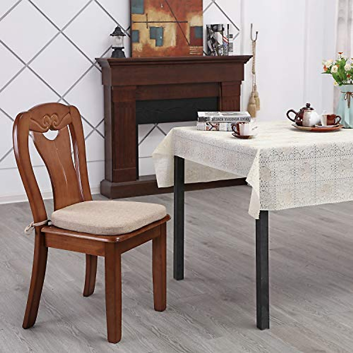 KGPLOME Chair Cushion with Ties for Dining Chairs - Memory Foam Non Slip Kitchen Chair Pad and Dining Seat Cushion with Machine Washable Cover [16.5 x 16.2 Inches] - Dark Beige