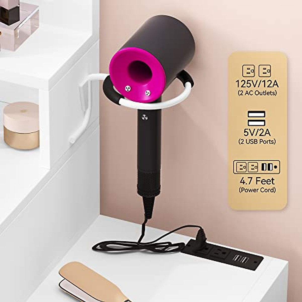 DWVO Vanity Desk with Mirror and Lights, Makeup Vanity with Lights and Drawers, Vanity Mirror with Lights and Table Set, 3 Color Adjustable Lighting Brightness & Power Outlet, White