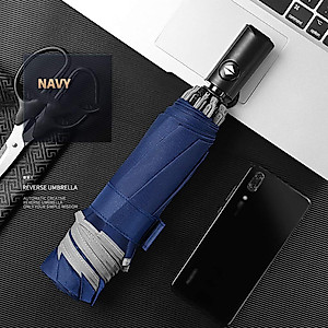 Jchen Inverted Umbrella Windproof Automatic Folding Umbrella, Auto Reverse Umbrella Portable Travel Umbrella Folding Umbrellas,Repel Windproof Travel Umbrella, Automatic Open Close (Blue)