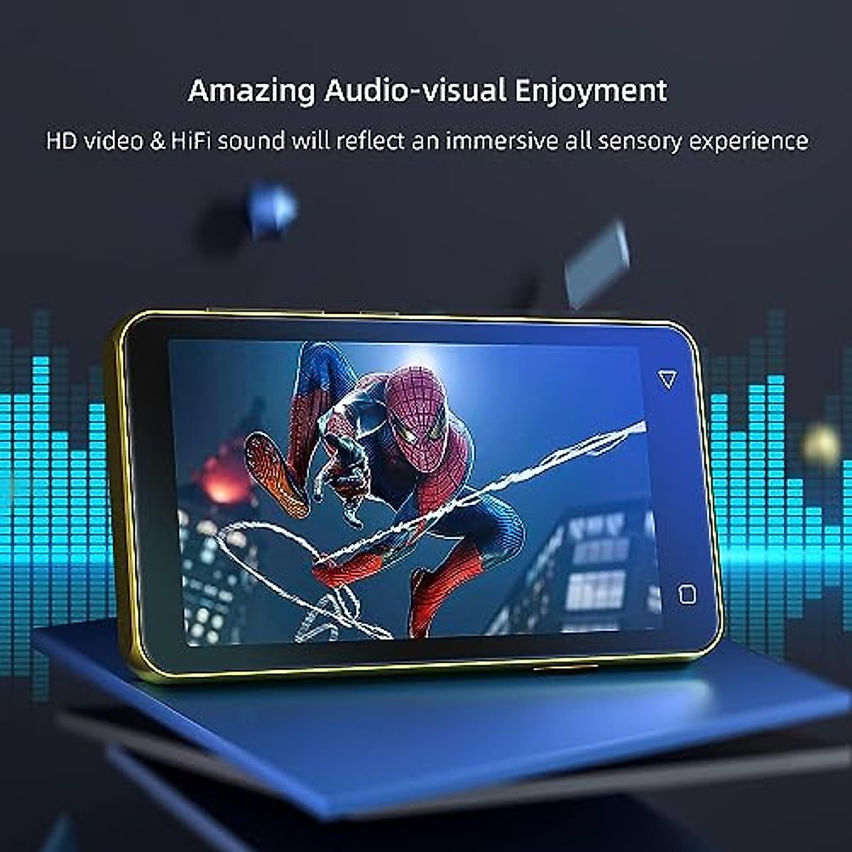 80GB MP3 Player with Bluetooth and WiFi, MP4 MP3 Player with Spotify,Spotify Kids，4" Full Touch Screen with Pandora, Music Player with Audible，Android MP3 with Speaker (Gold_Black)