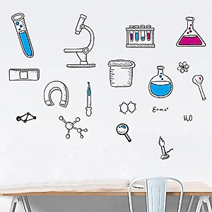 BIBITIME Science Laboratory Wall Decals Vinyl Chemical Element Tool Stickers for School Classroom Nursery Bedroom Children Student Study Teens Kids Room Decor DIY Home Art Decorations